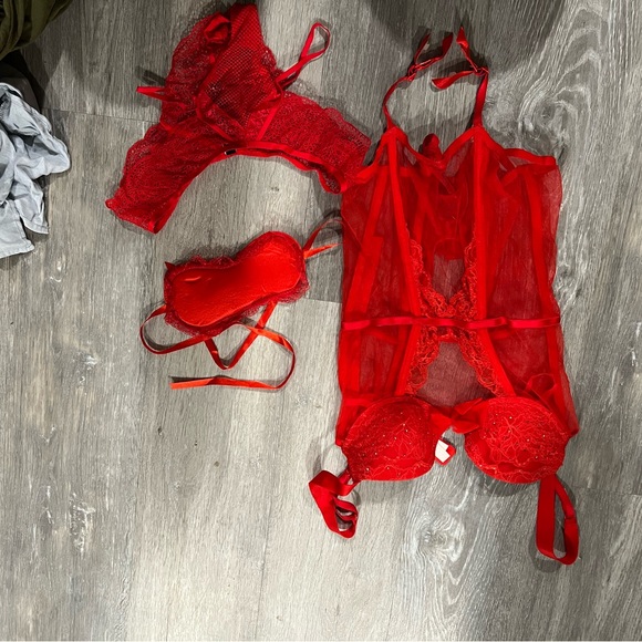 Victoria's Secret | Intimates & Sleepwear | Red Lace Lingerie Set By ...